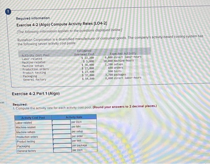 Solved ! Required information Exercise 4-2 (Algo) Compute | Chegg.com