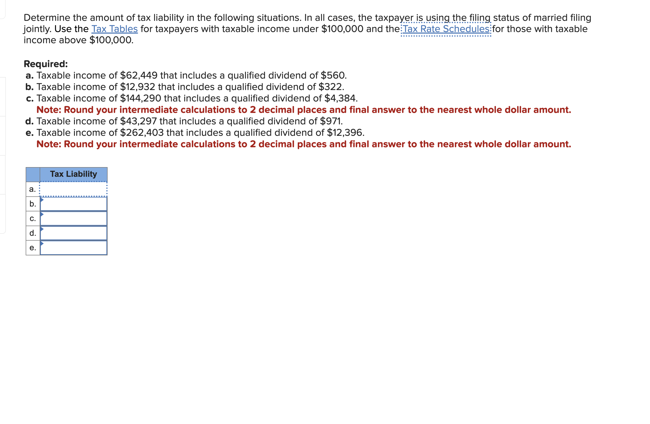 Solved Determine the amount of tax liability in the | Chegg.com