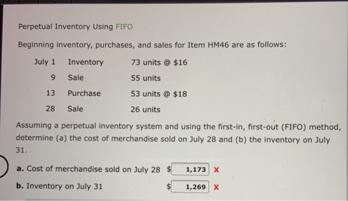 Solved Perpetual Inventory Using FIFO Beginning inventory, | Chegg.com