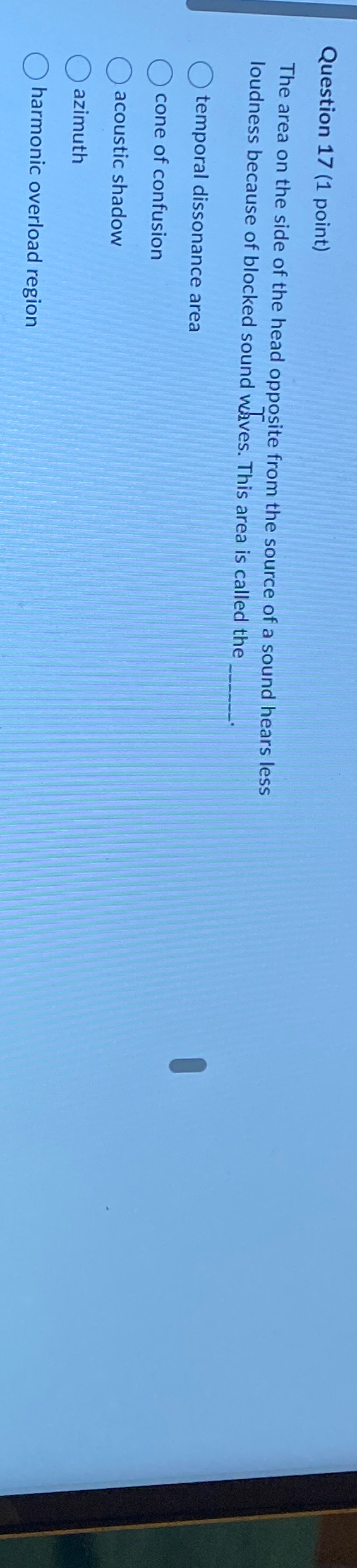 Solved Question 17 (1 ﻿point)The area on the side of the | Chegg.com