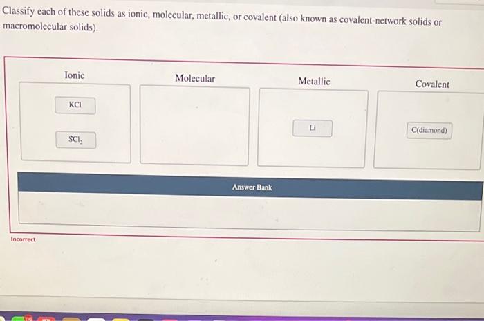 Solved Classify each of these solids as ionic, molecular, | Chegg.com