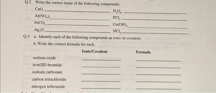 Solved Q.2 Write the correct name of the following | Chegg.com