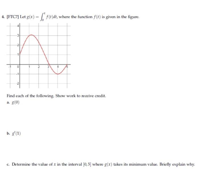 Solved 4. [FTC7] Let g(x)= 3 0 = = f(t)dt, where the | Chegg.com