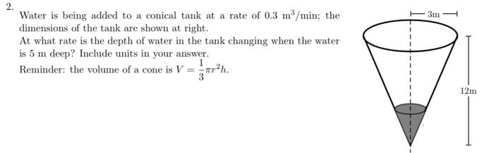 Solved 2. Water is being added to a conical tank at a rate | Chegg.com