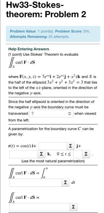 Solved Hw33-Stokes- theorem: Problem 2 Problem Value: 1 | Chegg.com