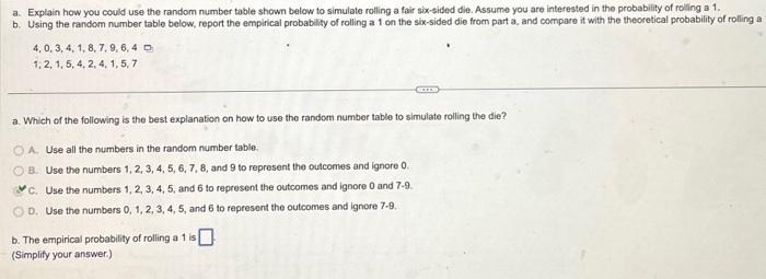 Solved a. Explain how you could use the random number table | Chegg.com