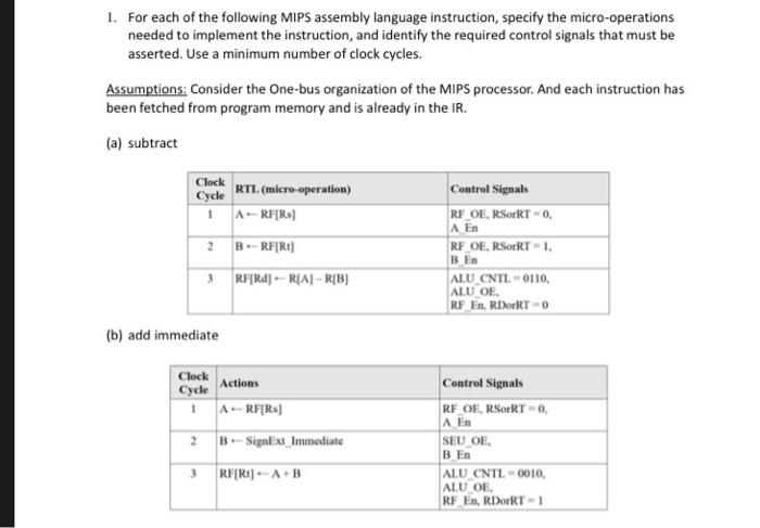 Solved 1. For each of the following MIPS assembly language | Chegg.com