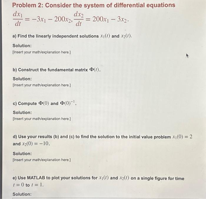 Solved part E please! I cant figure out how to plot x1(t) | Chegg.com