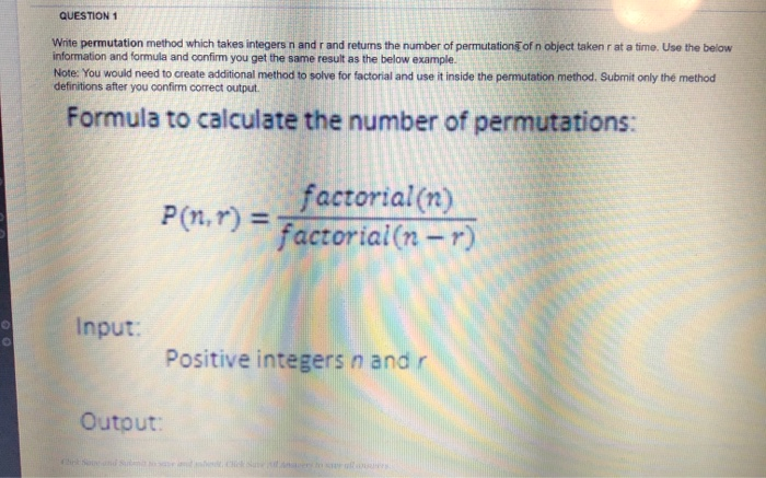 Solved QUESTION 1 Write permutation method which takes | Chegg.com