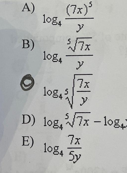 Solved ANS: Condense the expression 51[log4x+log47]−[log4y] | Chegg.com