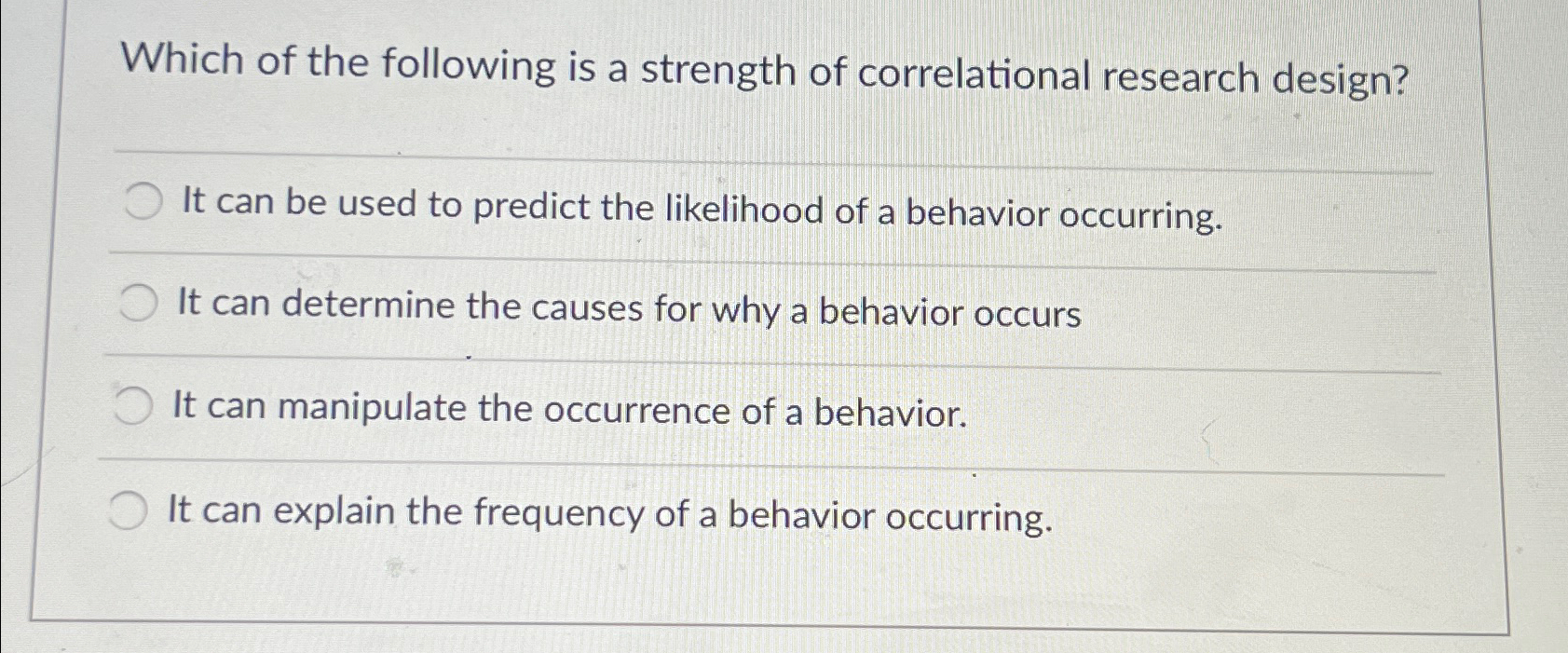 Solved Which of the following is a strength of correlational | Chegg.com