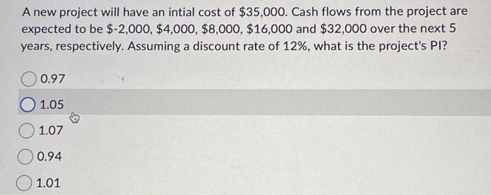 Solved A new project will have an intial cost of $35,000. | Chegg.com