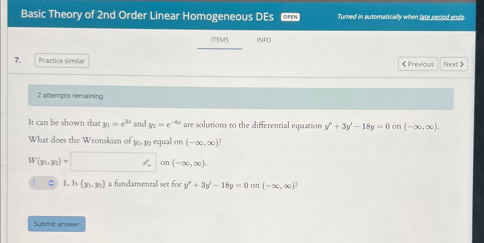 Solved Basic Theory of 2nd Order Linear Homogeneous | Chegg.com