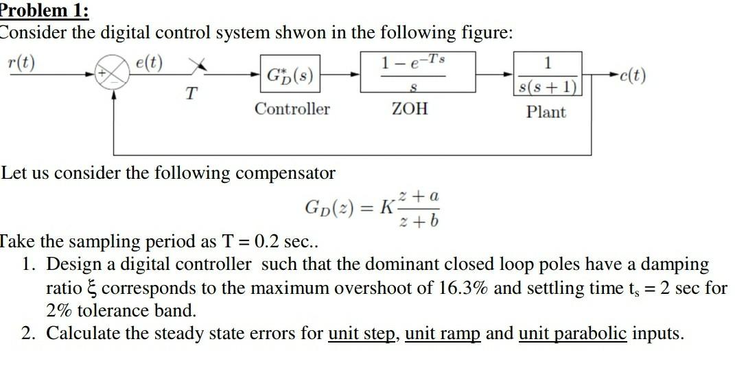 Solved Problem 1: Consider the digital control system shwon | Chegg.com
