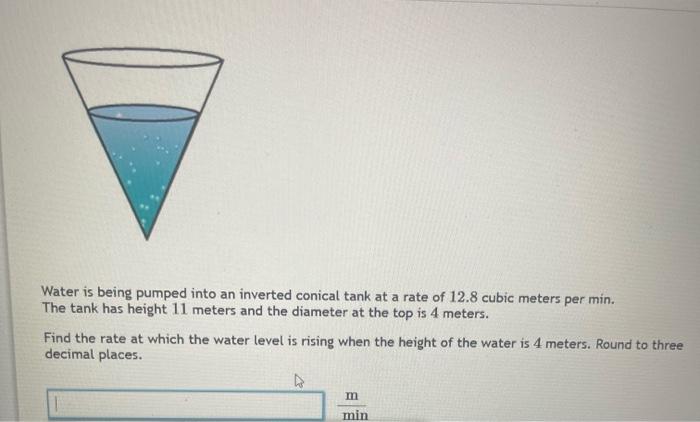 Solved Water is being pumped into an inverted conical tank | Chegg.com