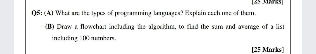 Solved [25 Marks) Q5: (A) What are the types of programming | Chegg.com