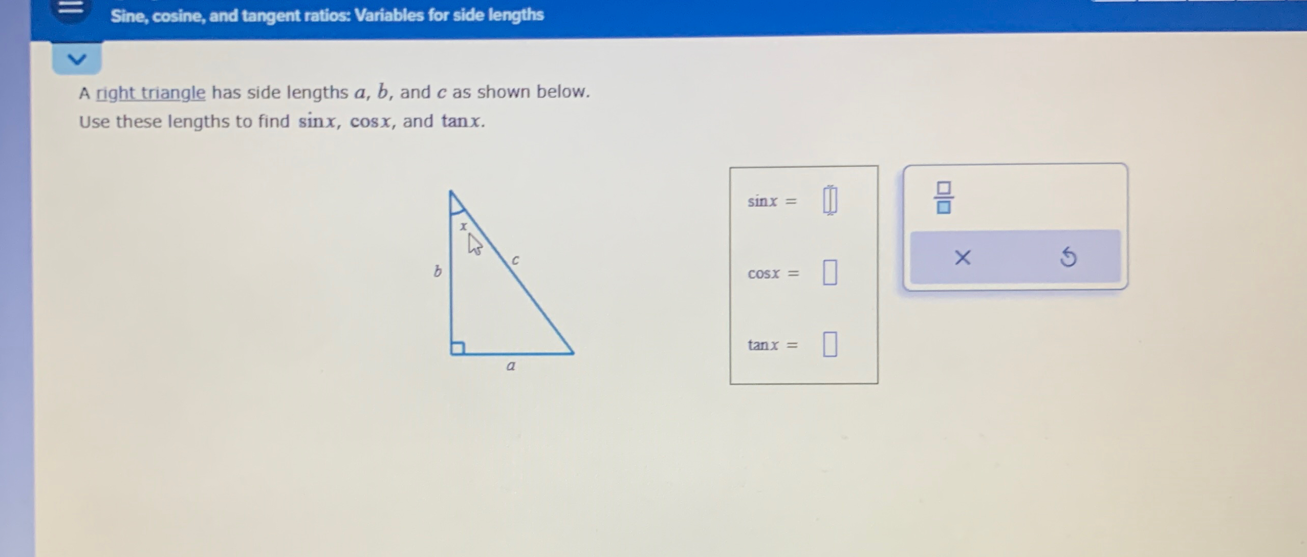 Solved Sine, cosine, and tangent ratios: Variables for side | Chegg.com