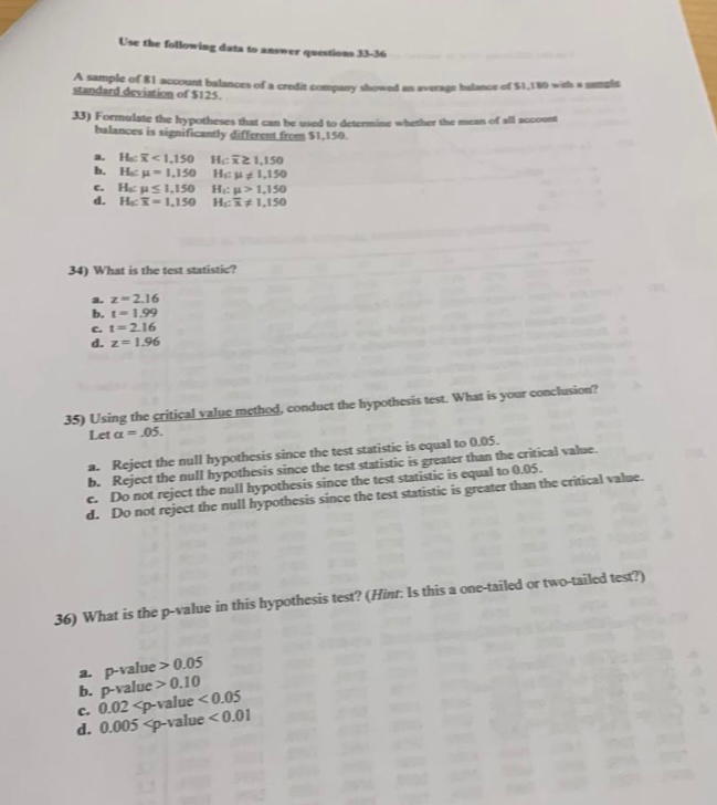 Solved Voe the following data to answer questioss 33-36 | Chegg.com
