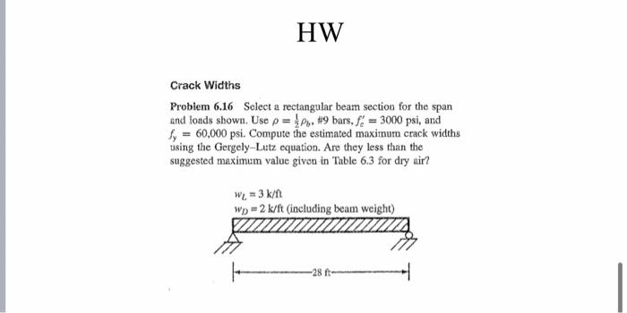 Solved Crack Widths Rrobiem 6.16 Select a rectangular beam | Chegg.com