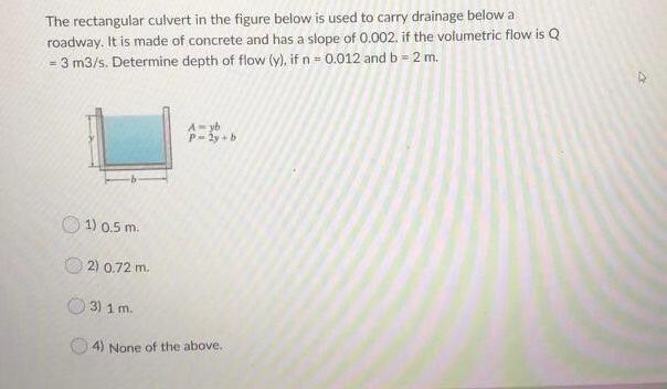 Solved The rectangular culvert in the figure below is used | Chegg.com