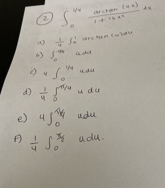 Solved 1/4 dx. arctan (ux) 2 So 1+ 1682 – So arctan (ulau | Chegg.com
