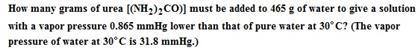 Solved How many grams of urea [(NH2)2CO)] must be added to | Chegg.com