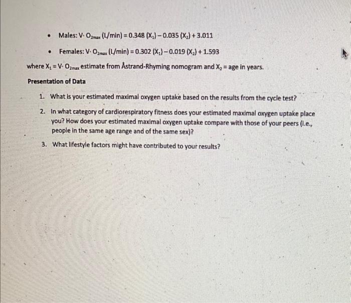 Module 6 Lab: Modified Astrand Cycle Test . Purpose | Chegg.com