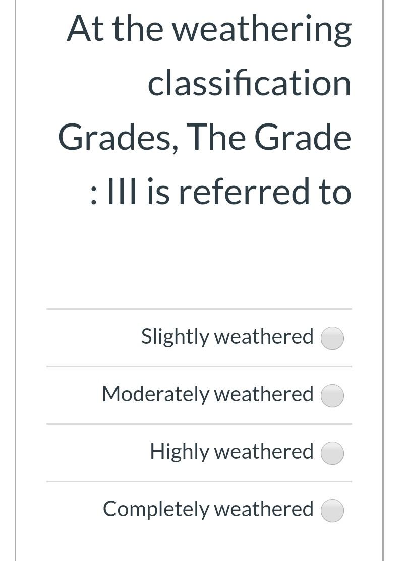 Solved At the weathering classification Grades, The Grade : | Chegg.com