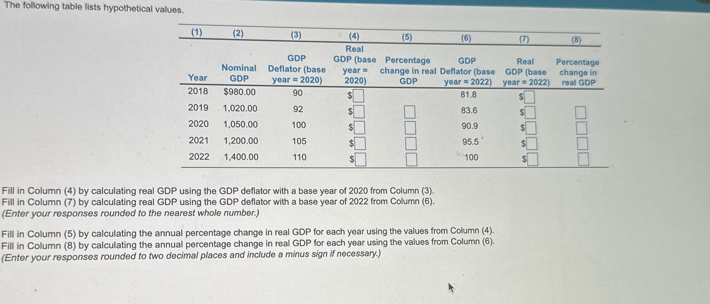 Solved The following table lists hypothetical | Chegg.com