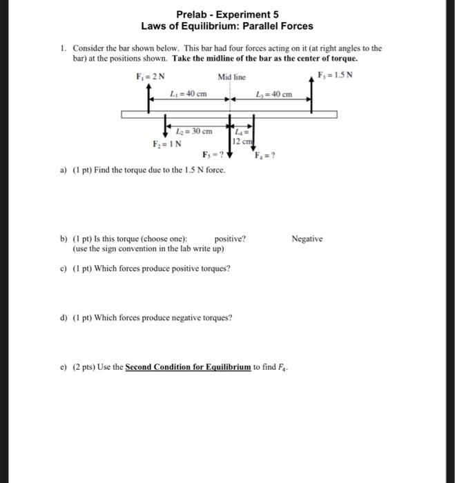 Solved Prelab - Experiment 5 Laws of Equilibrium: Parallel | Chegg.com