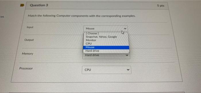 Solved Question 3 5 pts Match the following Computer | Chegg.com