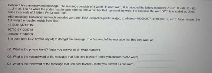 Solved Bob sent Alice an encrypted message. The message | Chegg.com