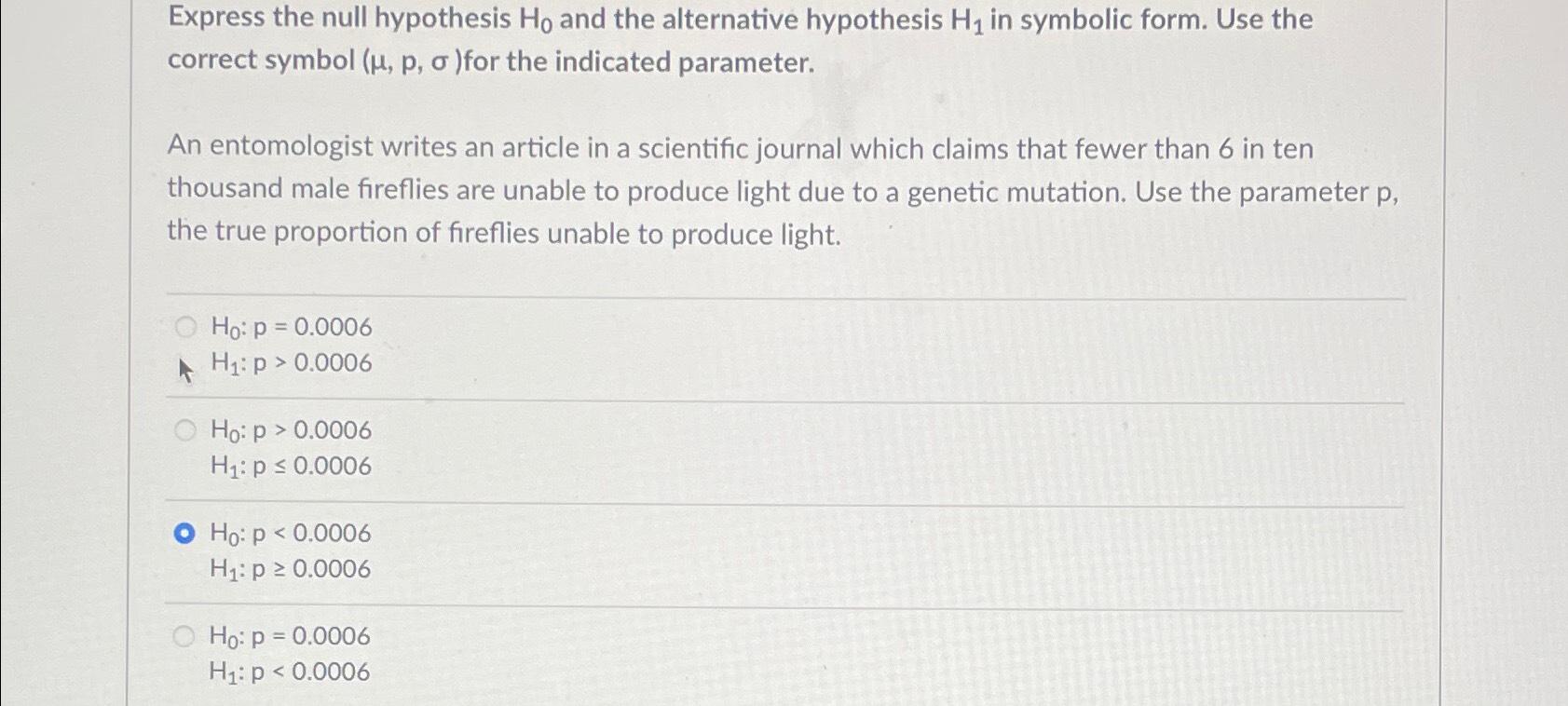 Solved Express the null hypothesis H0 ﻿and the alternative | Chegg.com