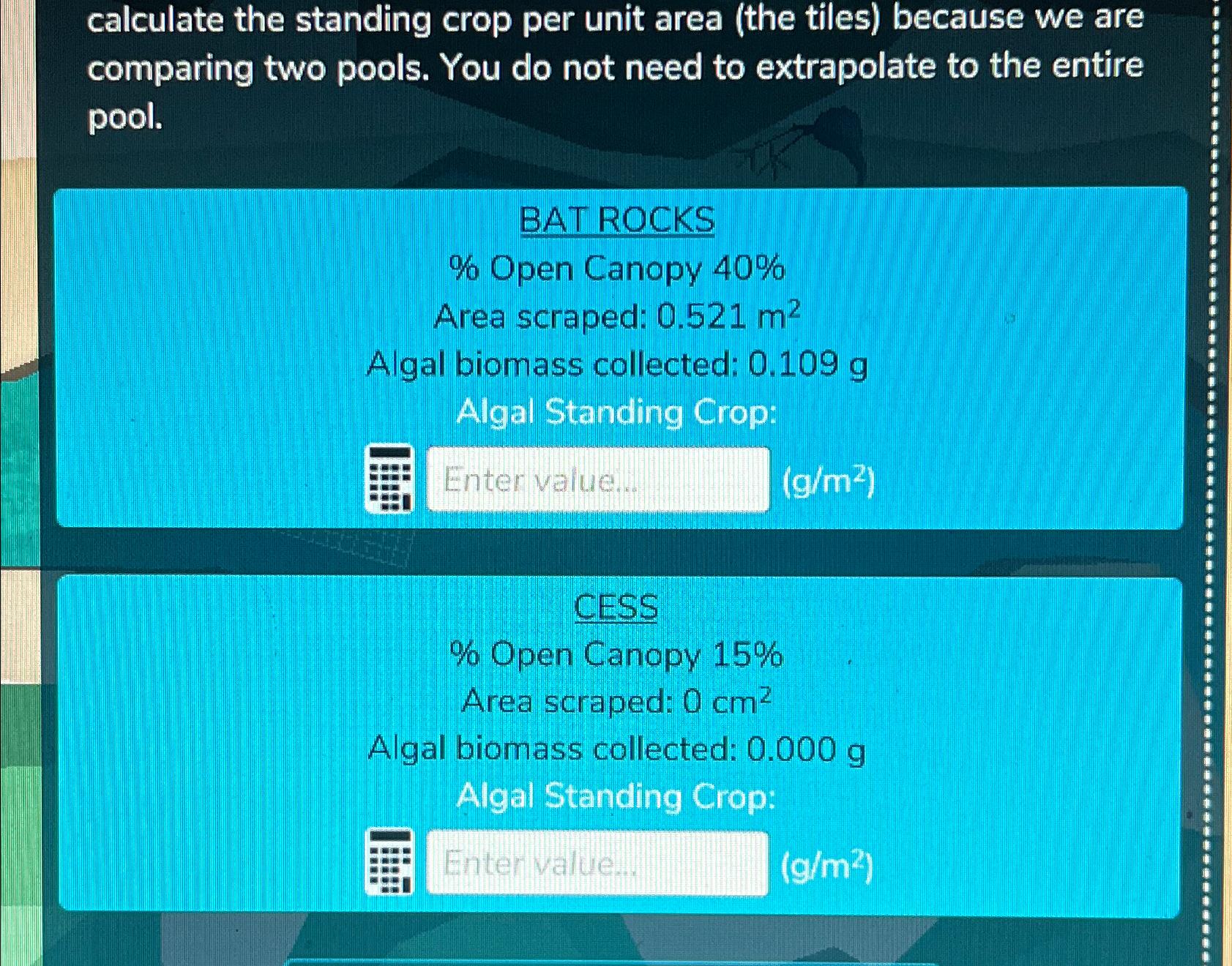 Solved calculate the standing crop per unit area (the tiles) | Chegg.com