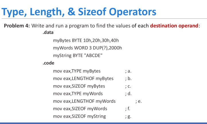 Solved Type, Length, & Sizeof Operators Problem 4: Write and | Chegg.com