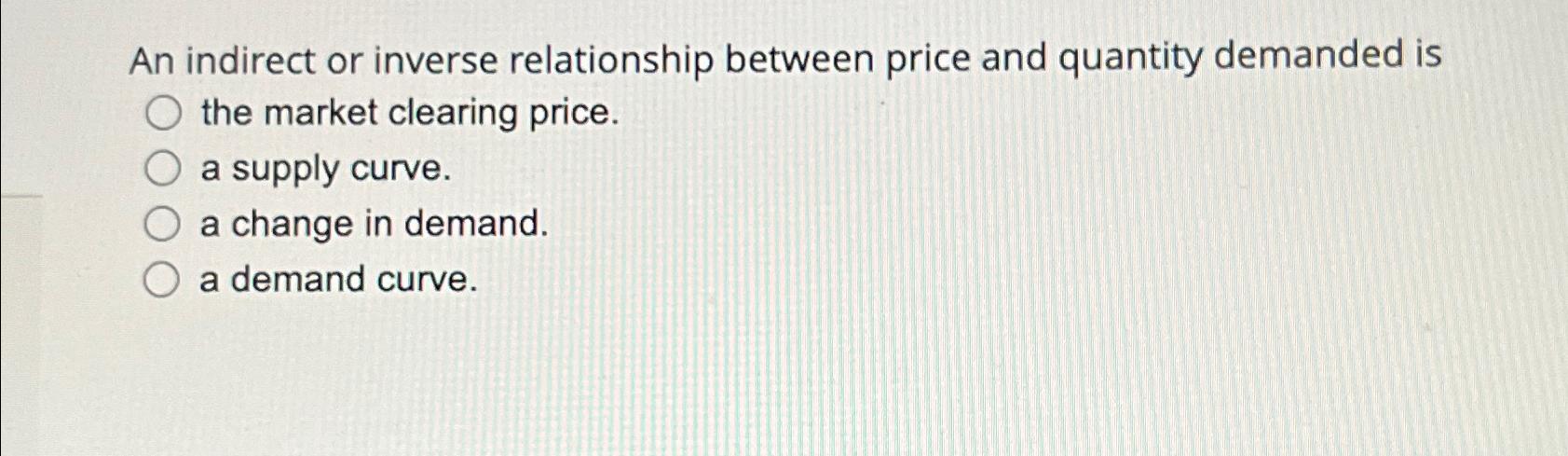 Solved An indirect or inverse relationship between price and | Chegg.com