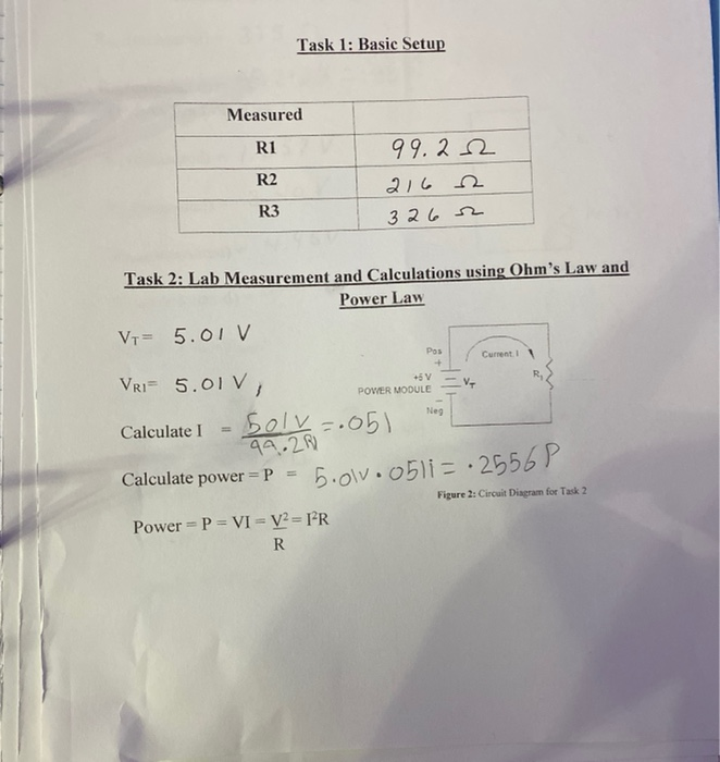 Solved Task 1: Basic Setup Measured R1 99.212 216 R2 R3 3262 | Chegg.com