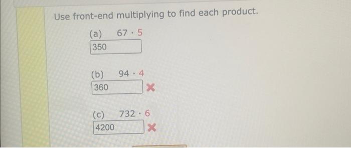 Solved Use front-end multiplying to find each product. (a) | Chegg.com