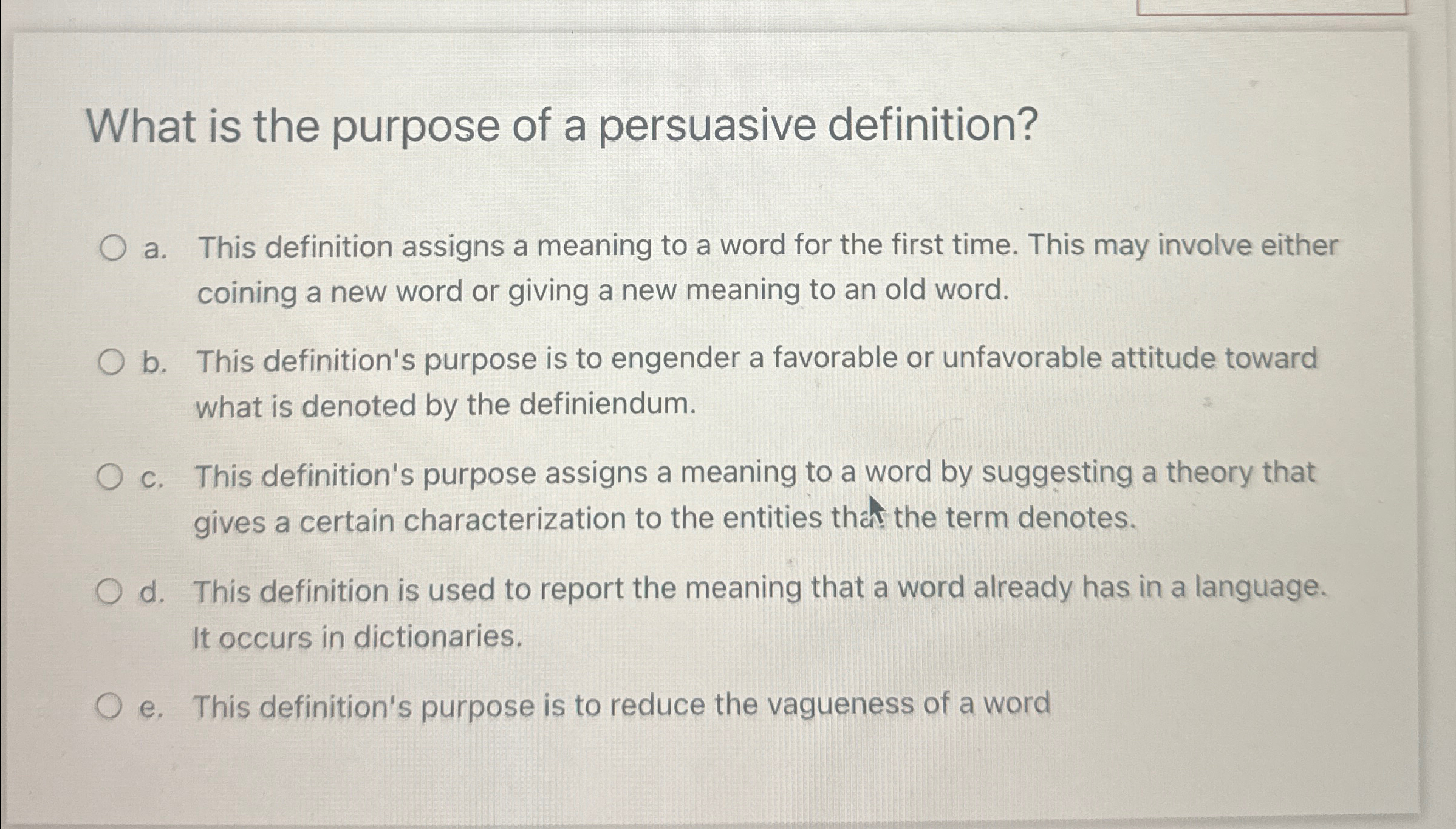 Solved What is the purpose of a persuasive definition?a. | Chegg.com