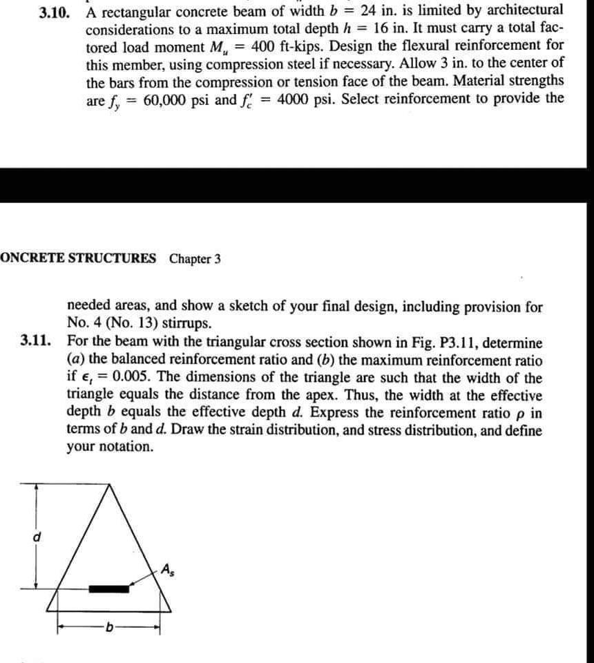 Solved = 3.10. A rectangular concrete beam of width b = 24 | Chegg.com