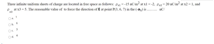 Solved Three infinite uniform sheets of charge are located | Chegg.com