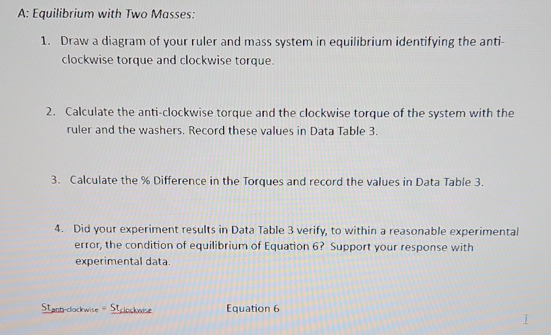 : Equilibrium with Two Masses: 1. Draw a diagram of | Chegg.com