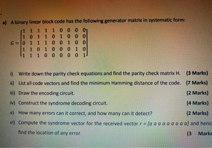 Solved r=[a a a a a a a a a]. = [111001110] | Chegg.com