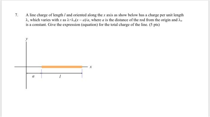 Solved 7. A line charge of length / and oriented along the x | Chegg.com