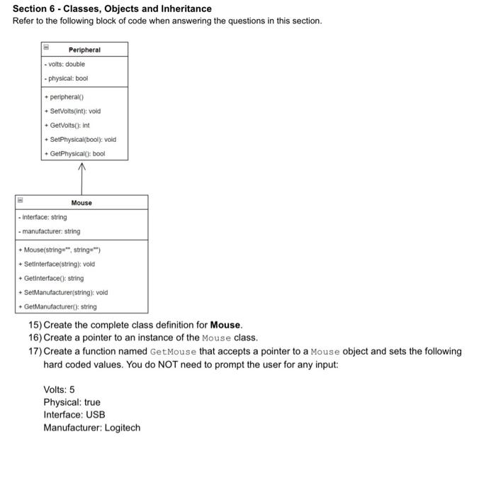 Solved Section 6 - Classes, Objects and Inheritance Refer to | Chegg.com