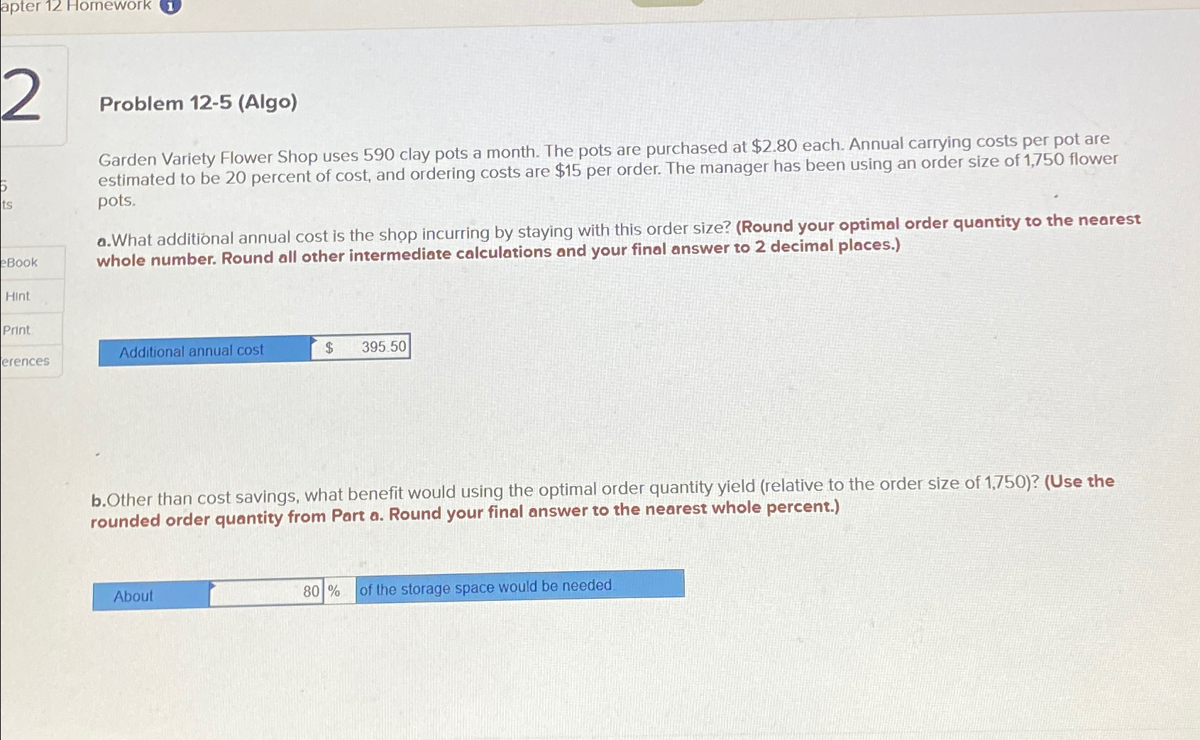 Solved Problem 12-5 (Algo)Garden Variety Flower Shop uses | Chegg.com
