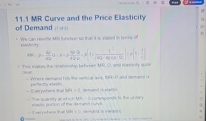 Solved 11.1 ﻿MR Curve and the Price Elasticity of Demand (1 | Chegg.com