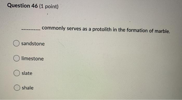 Solved Question 46 (1 point) commonly serves as a protolith | Chegg.com
