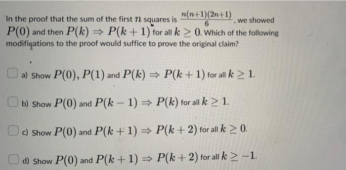 Solved the proof that the sum of the first n squares is | Chegg.com