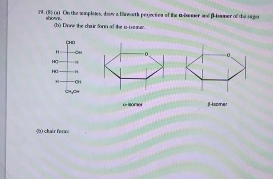Solved 19. (8) (a) On the templates, draw a Haworth | Chegg.com